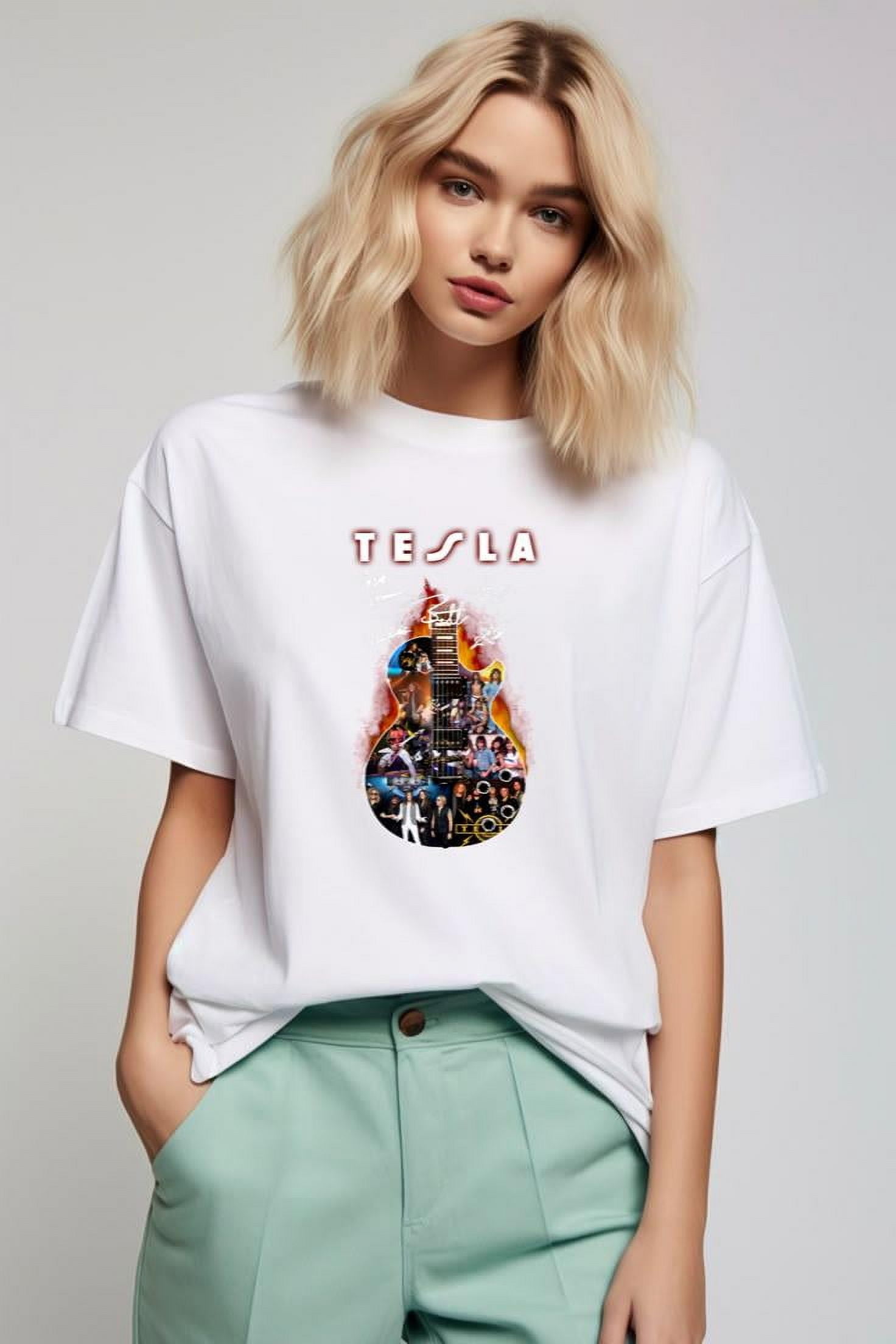Tesla Band Album Cover Photo Guitar and Signed T-SHIRT, for men & women ...