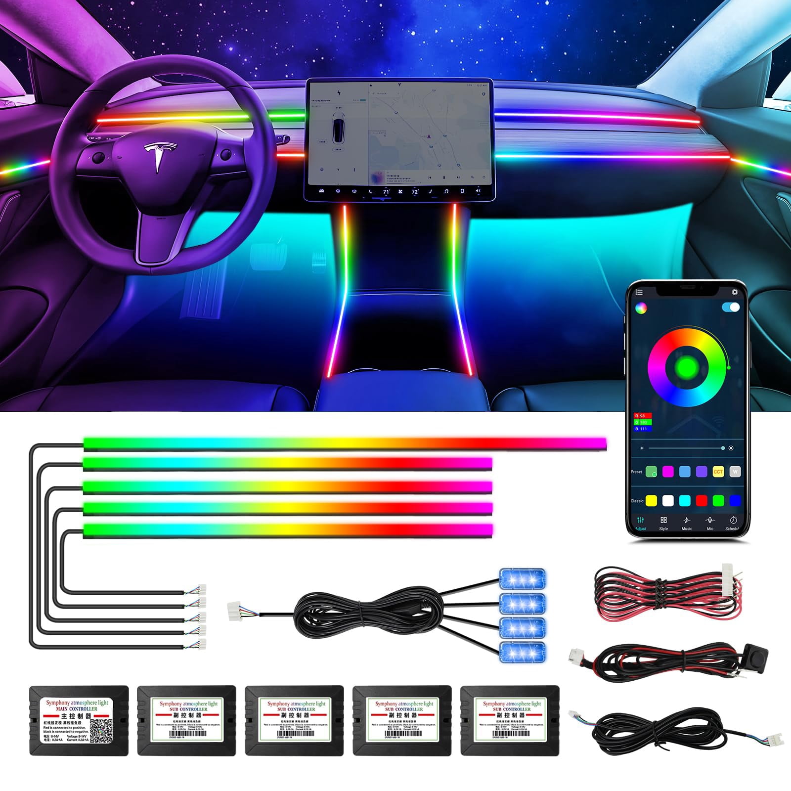 Tesla Dreamcolor Interior Car CM31 Lights, WEBUPAR Tesla Car 9 in 1 Car ...
