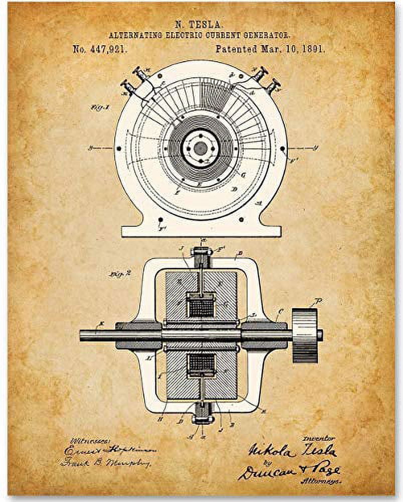 Tesla Generator 1891-11x14 Unframed Patent Print - Walmart.com