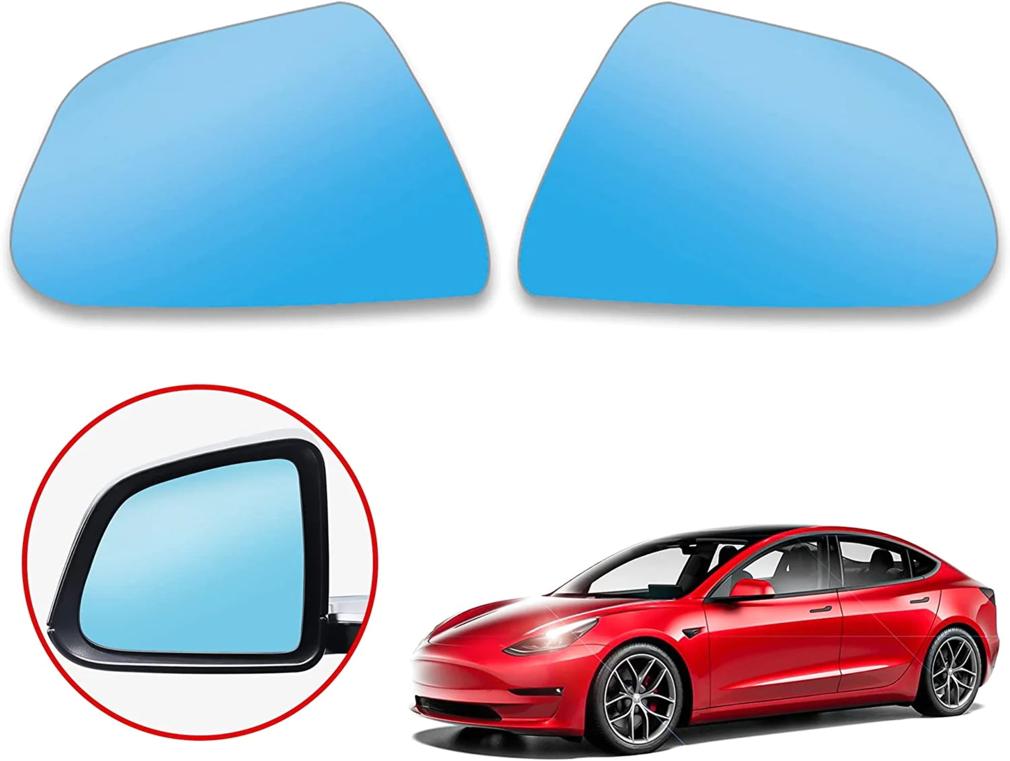 Tesla Model 3 Side Mirror Blue Glass Lens, Anti-Glare Panoramic Blue ...
