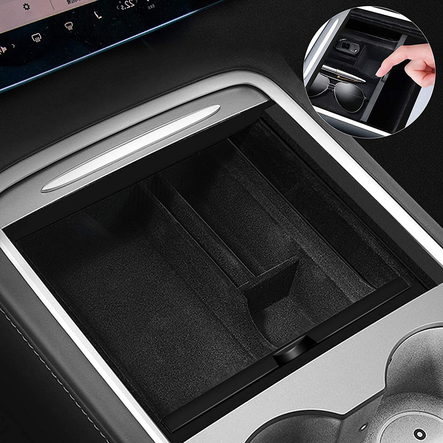 Tesla Model 3, Y, Center Storage Console Tray Organizer with Flocking ...