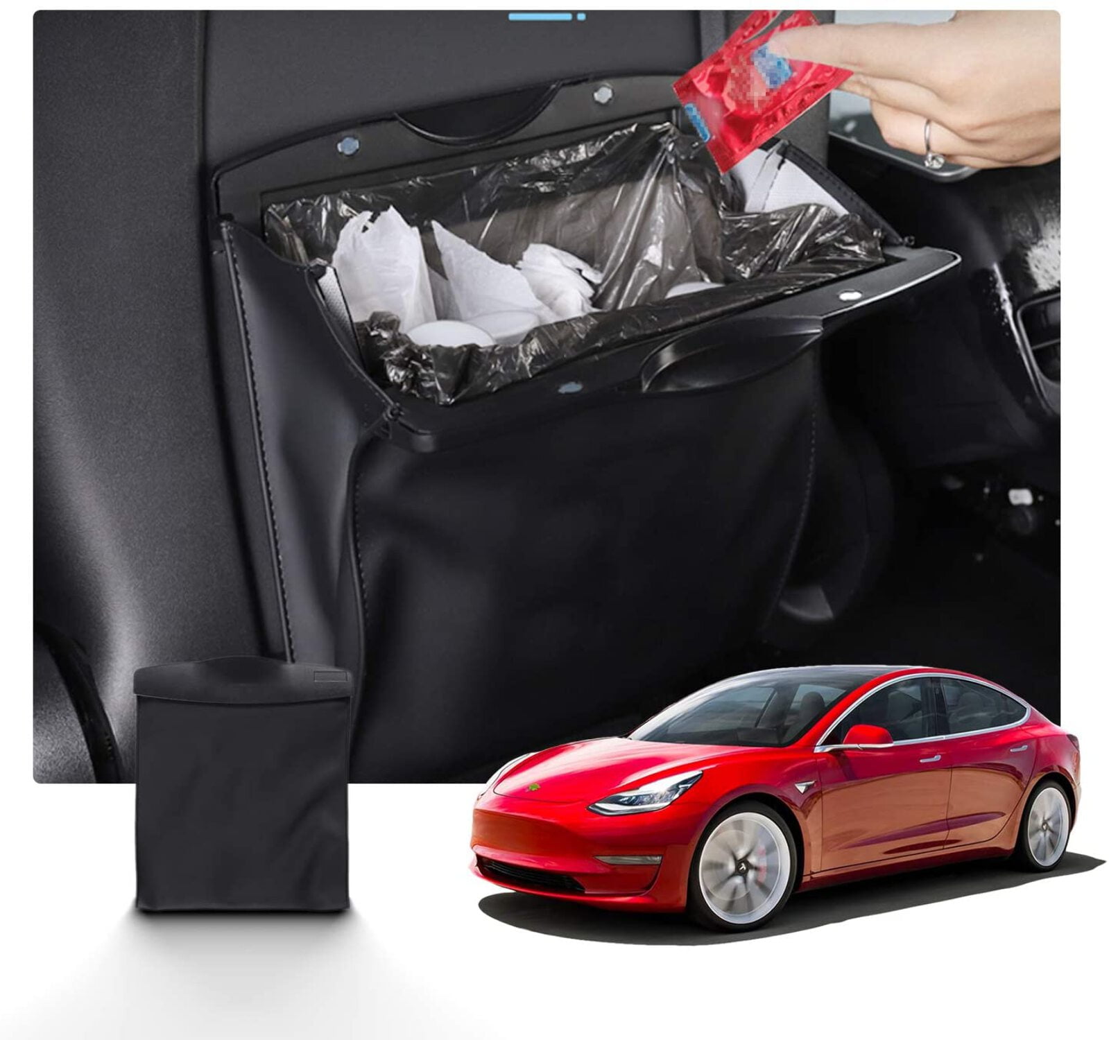 Tesla Model 3, Y Hanging Trash Can Or Storage Bin, Black Leather ...