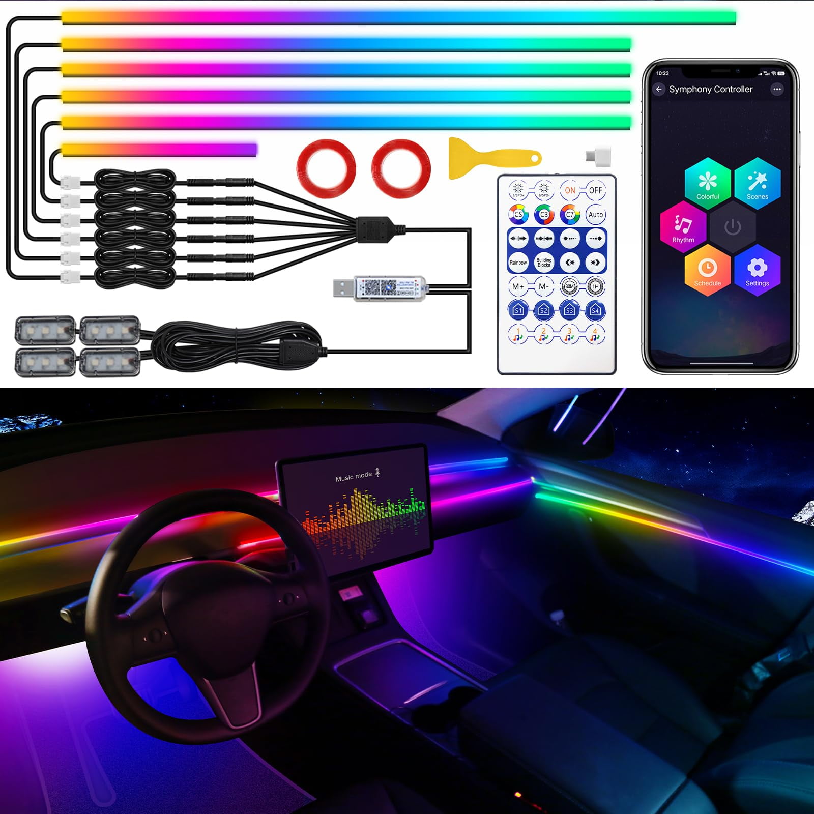 Tesla Model 3/Y/S/X Dreamcolor DHF10 Acrylic Interior Car LED Light ...