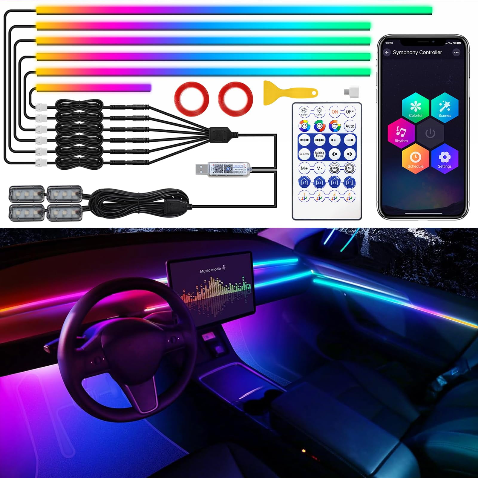 Tesla Model 3/Y/S/X Dreamcolor KEF16 Acrylic Interior Car Strip Light ...