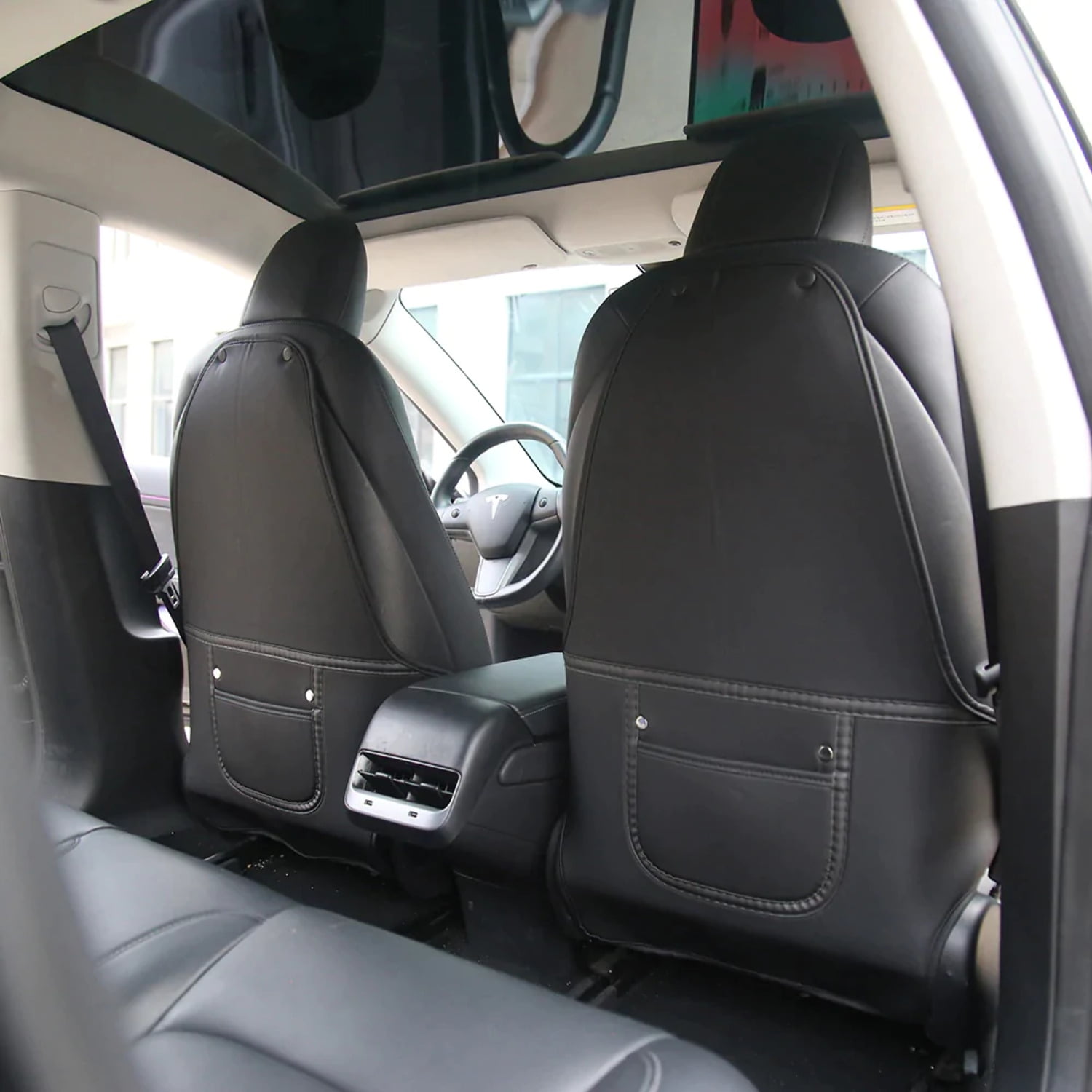 Tesla Model 3, Y Seat Back Protectors, Full Coverage, Vegan Leather ...