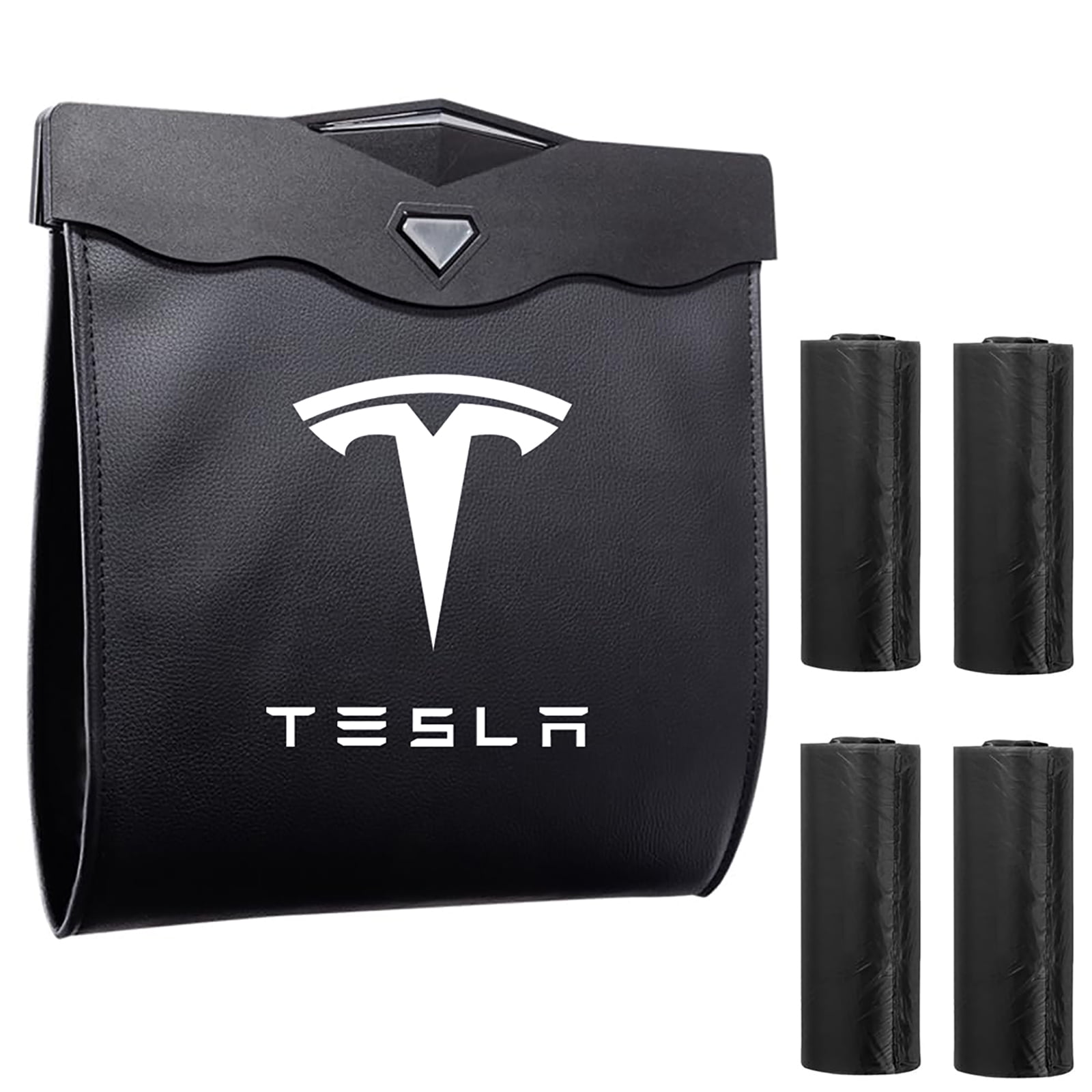 Tesla Model 3 Y X S Trash Can (4 Rolls of Trash Bags), Magnetic Closure ...