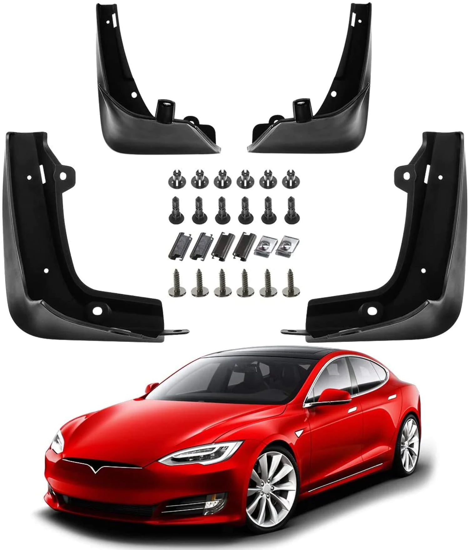 Tesla Model S Mud Flaps, No Drill, Premium Front Rear Set, 4-Pc, Matte ...