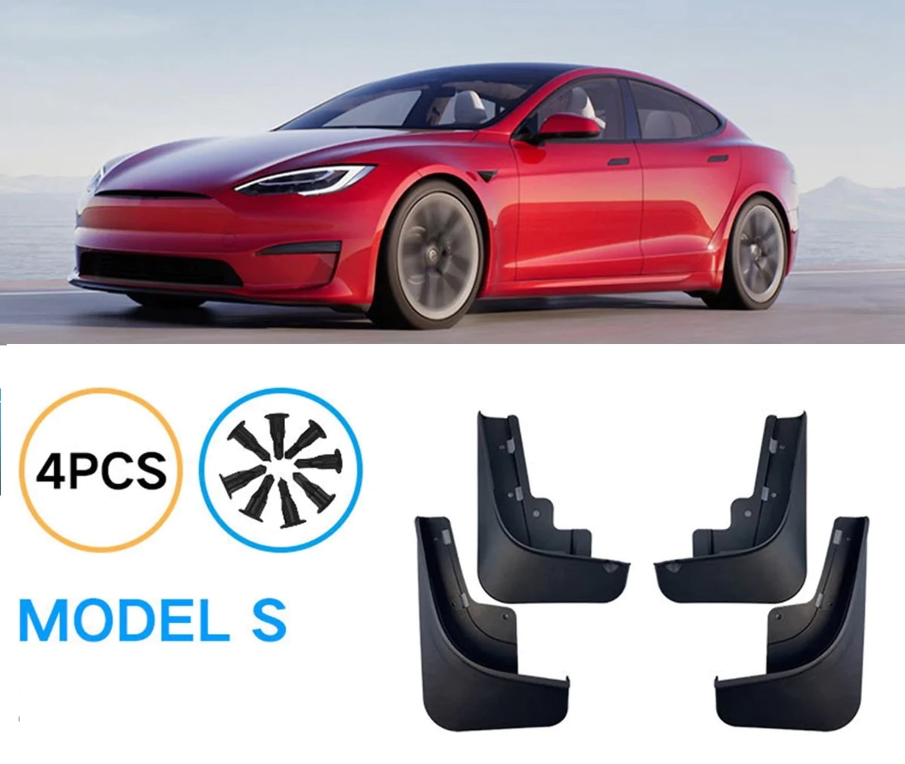 Tesla Model S Mud Flaps, No Drill, Premium Front Rear Set, 4-Pc, Matte ...