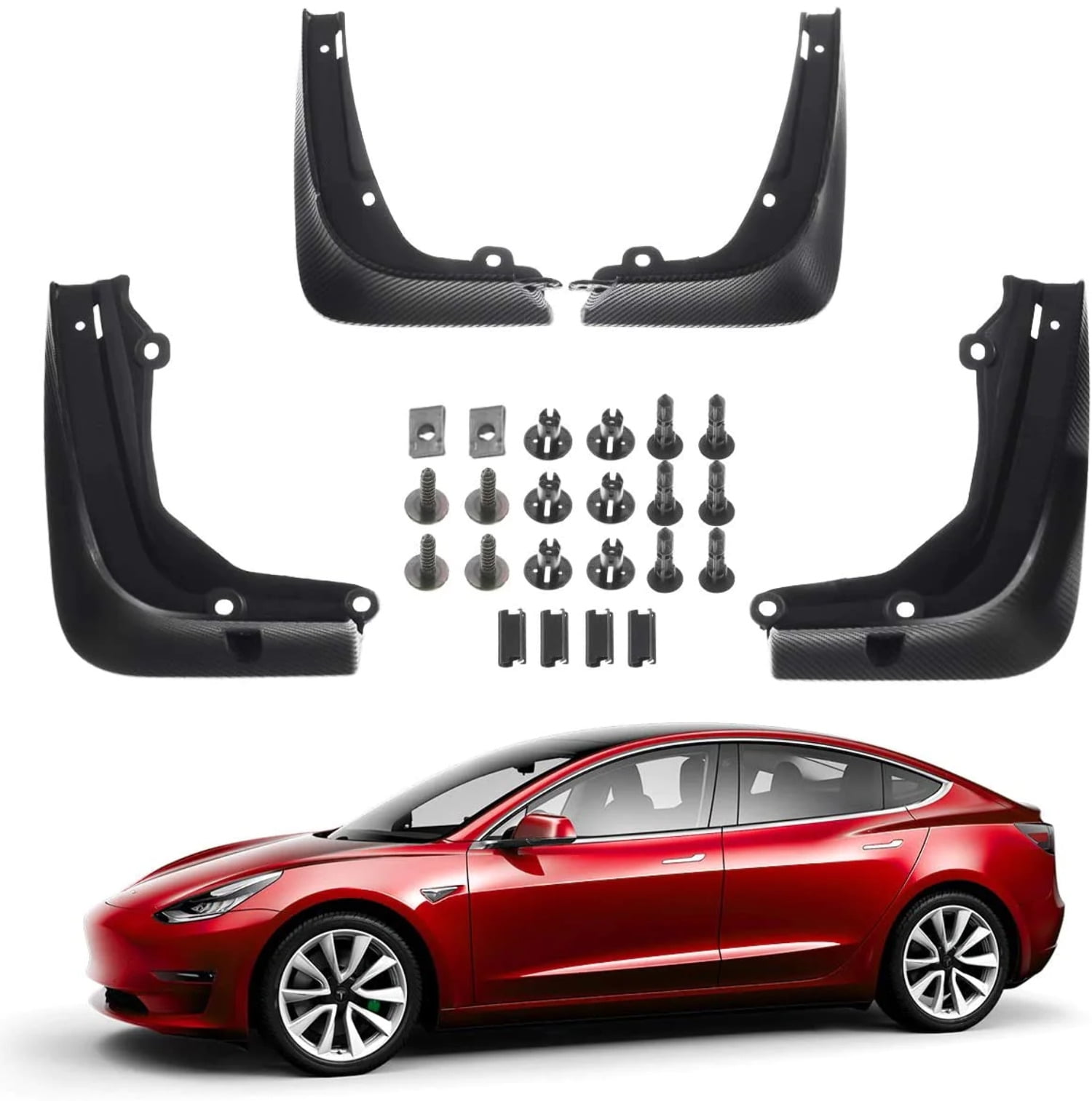 Tesla Model S Mud Flaps, No Drill, Premium Front Rear Set, 4-Pc, Matte ...