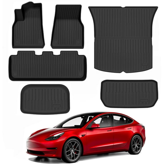 Tesla Model Y 2020 2023 6pcs All Weather Floor Mats 3d Front Rear Trunk Cargo Liner Waterproof