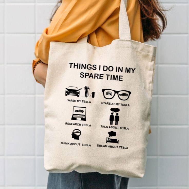 Tesla Tote Bag, Things I Do In My Spare Time, Funny Tesla Bag, Elon ...