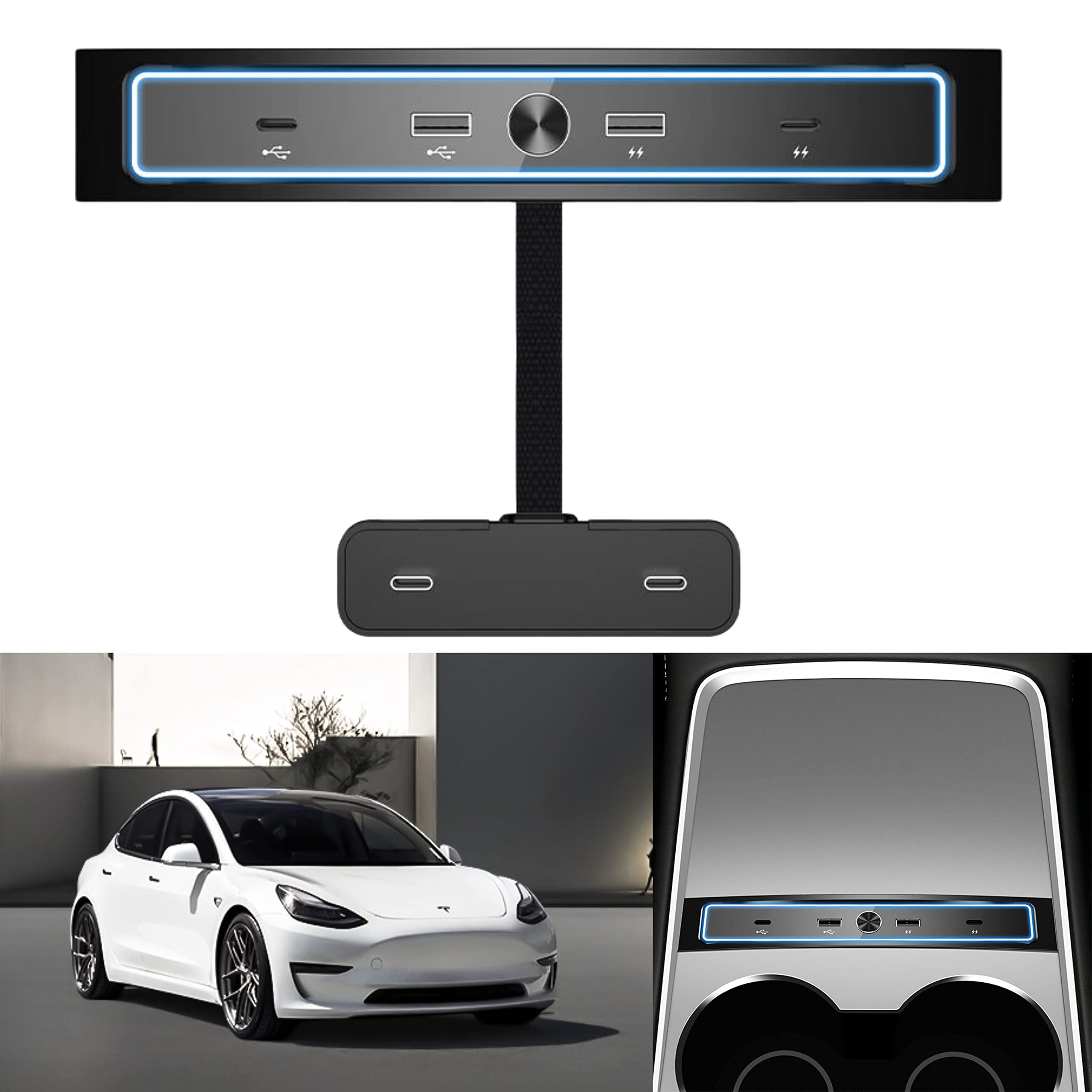 Tesla USB Hub with ZS23 LED Lighting Control, Support 27W PD Fast ...