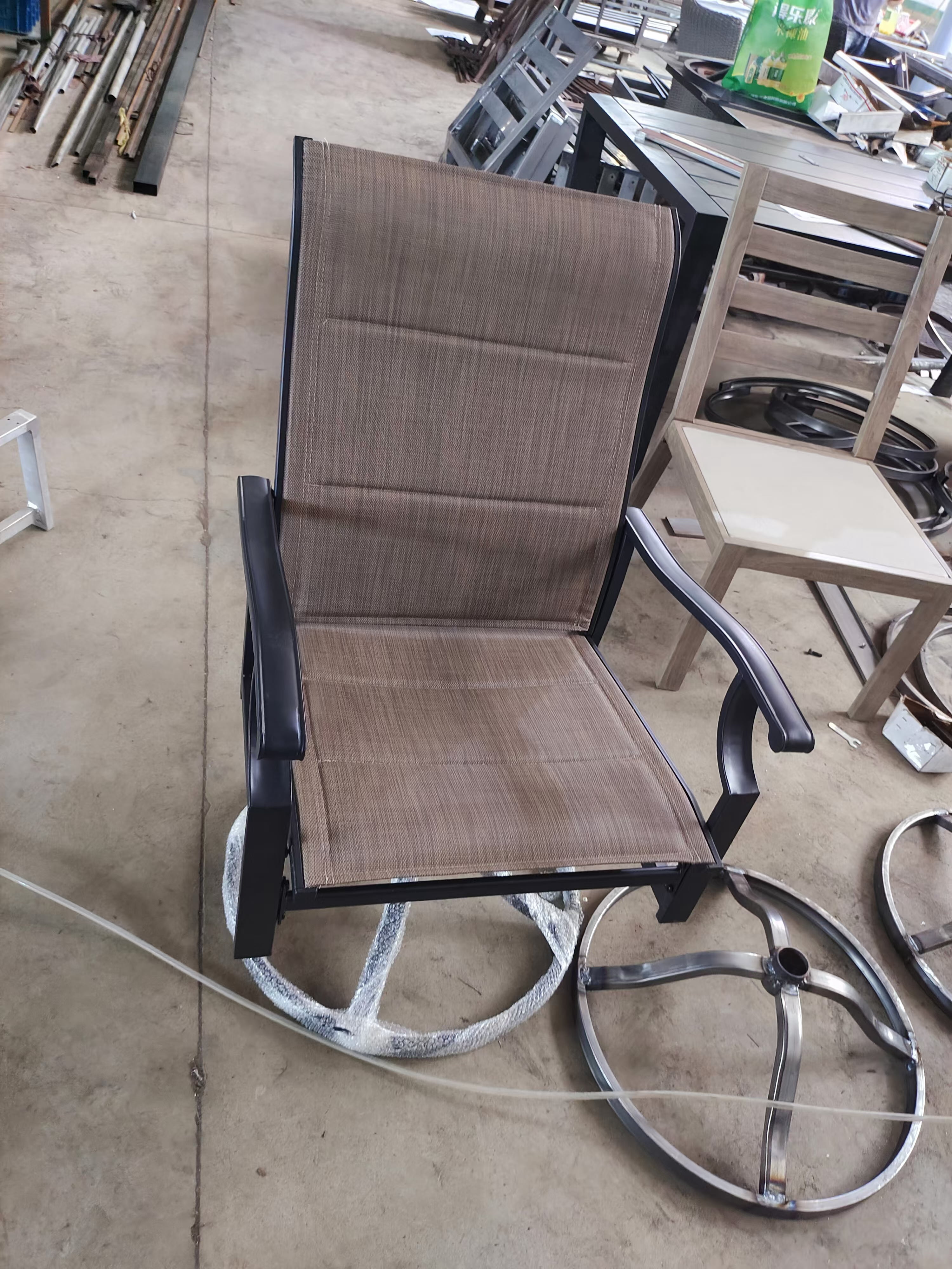 Teslin Cushioned Swivel Chair - Iron Frame, Gold Teslin Fabric & PP ...