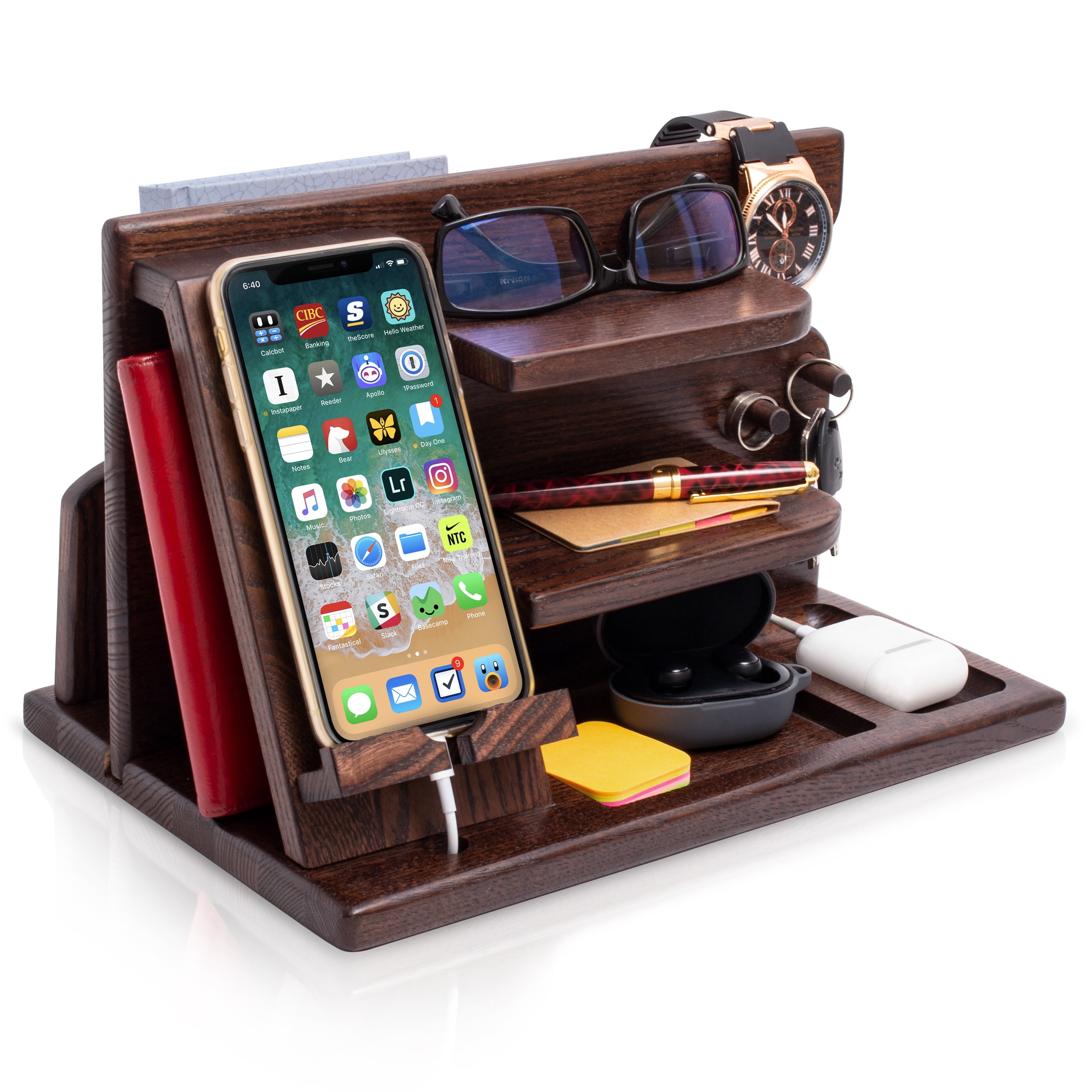 Teslyar Wooden Phone Docking Station, Ash Key Holder, Wallet Stand ...