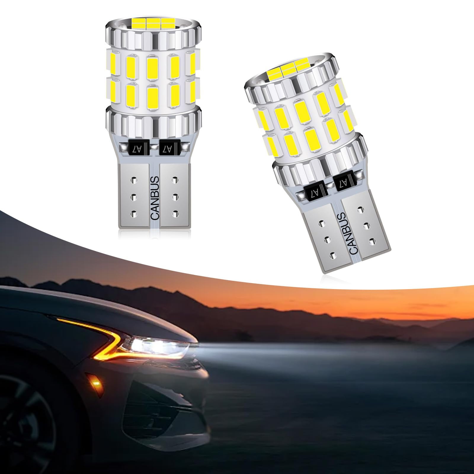Tesnaao Pack-2 Car T10 LED Light, 3014-30SMD No Polarity Decoding Wide ...