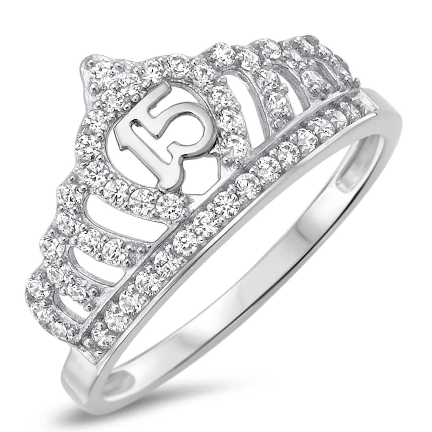 Tesori & Co Sterling Silver 925 Quinceanera Crown Ring, Cubic Zirconia ...