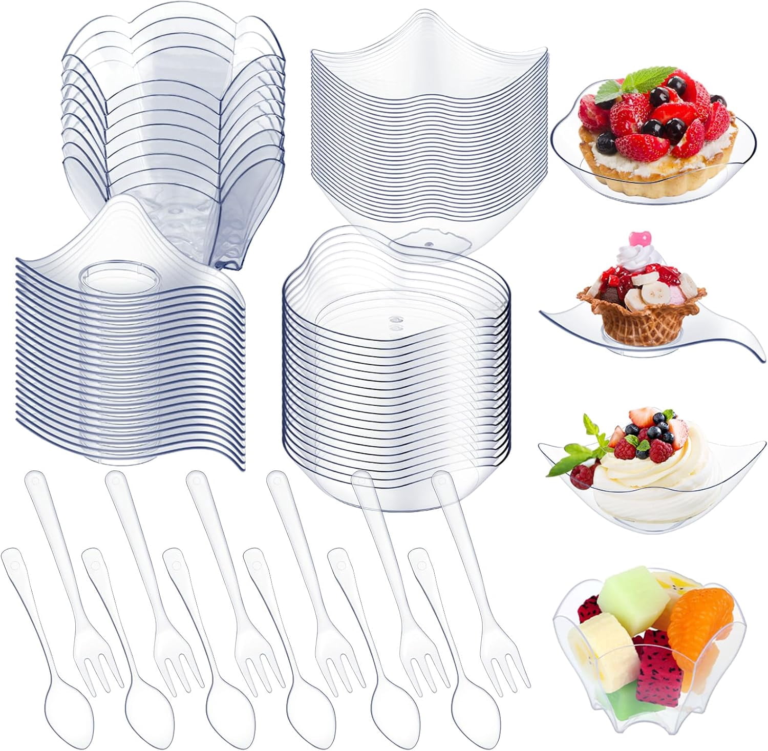 Tessco 200 Pcs Mini Appetizer Plates with Spoons Forks Disposable Mini ...