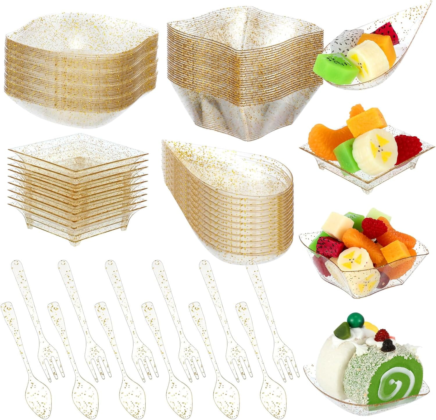 Tessco 200 Pcs Mini Appetizer Plates with Spoons Forks Disposable Mini ...