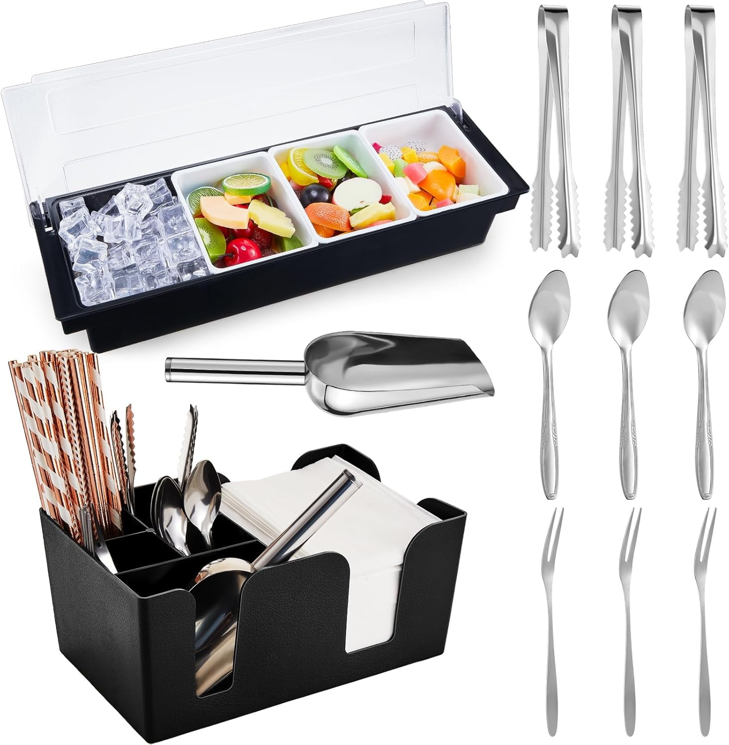 Tessco Garnish Tray with Lid Bar Caddy Ice Cooled Condiment Serving ...