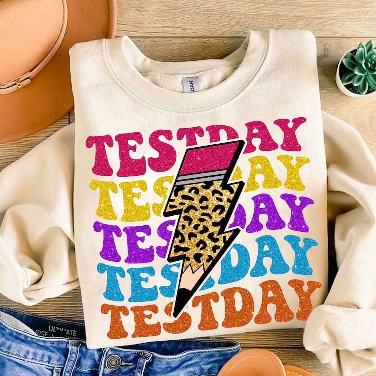 Test Day Testing Day Lighting Bolt Pencil Glitter, Don Shirt - Walmart.com
