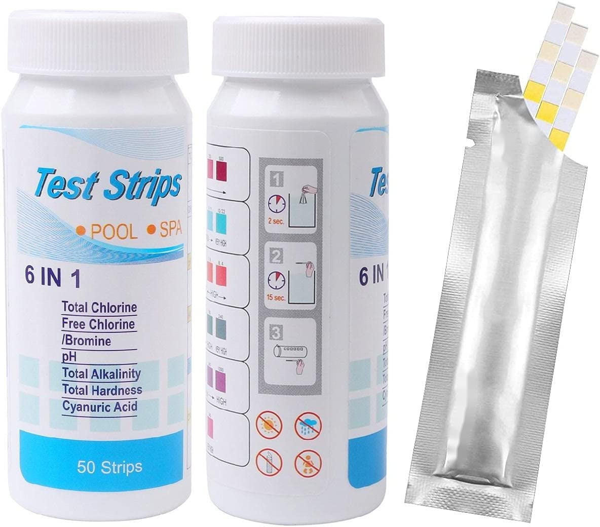 Test Strips 6 In 1.50 Pcs Test Strips Swimming Pool Water Analysis ...