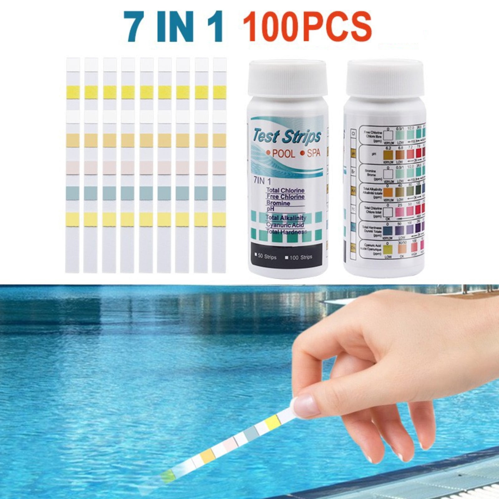 Test Strips Pool and Spa Test Strips 100ct 7 In 1 Water Test Kit for ...