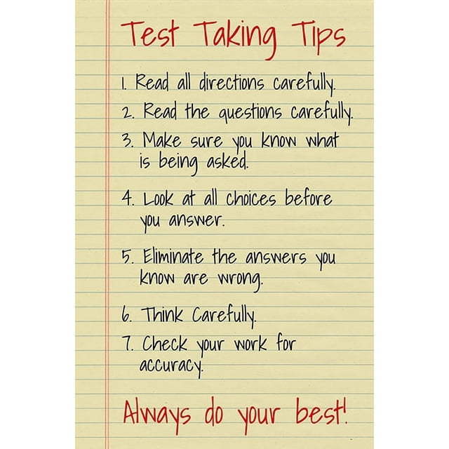Test Taking Tips, classroom motivational poster - Walmart Business Supplies