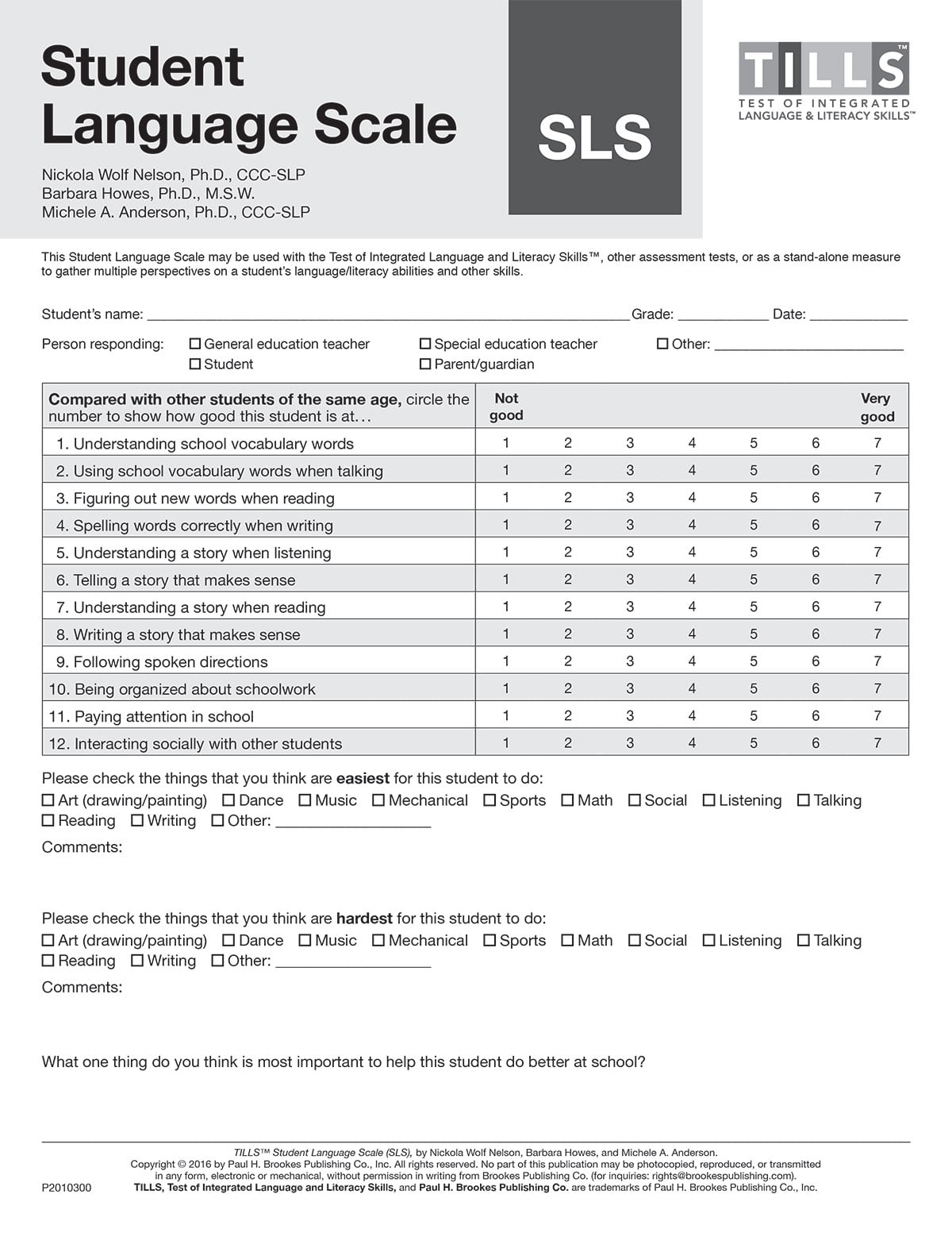 Test of Integrated Language and Literacy Skills™ (TILLS™) Student ...