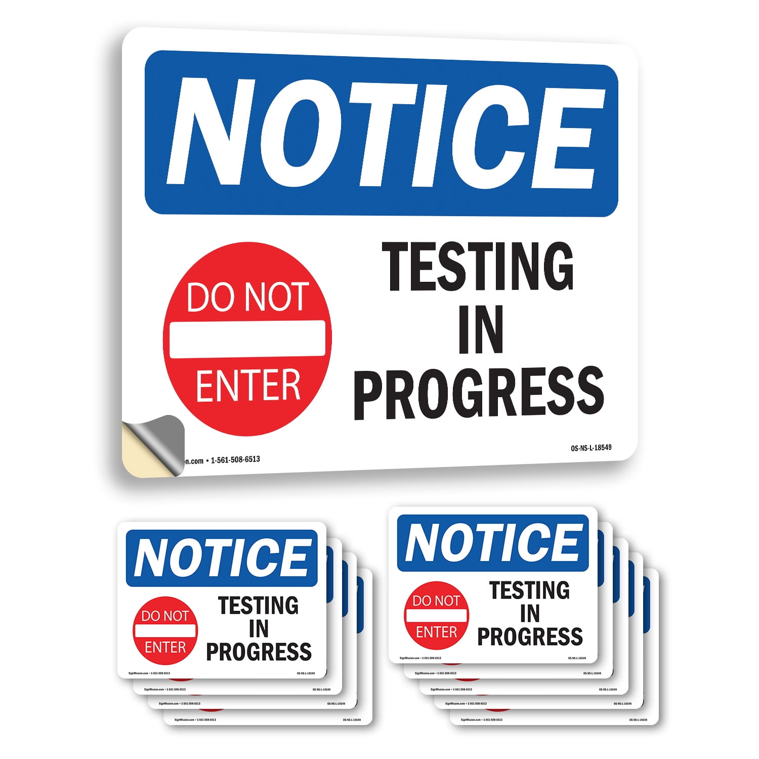 Testing In Progress With Symbol OSHA Notice Vinyl Decal Label 18 Inch x ...