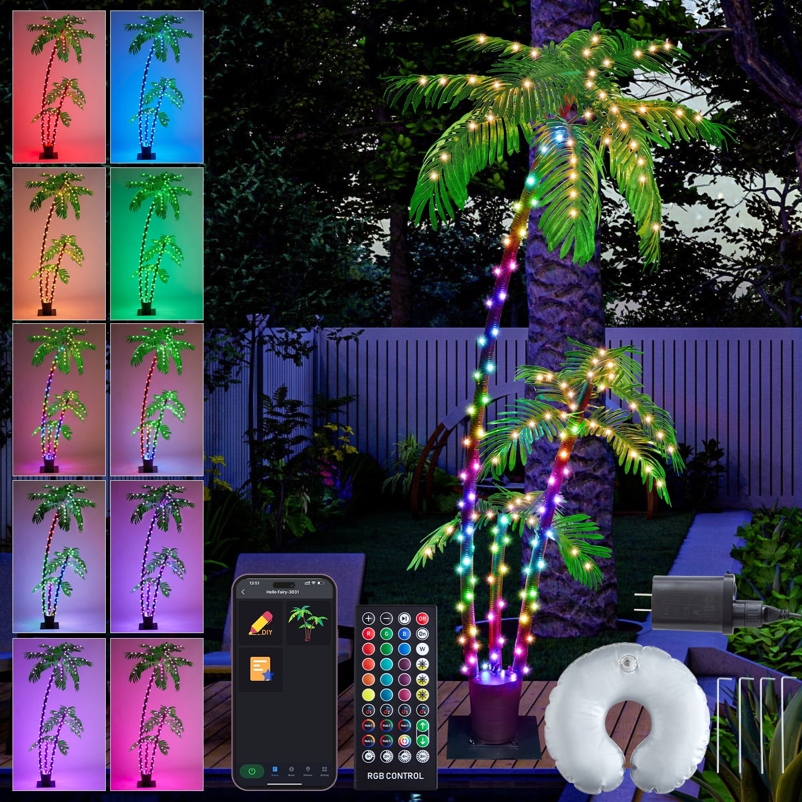 Testing Item-6FT Lighted Palm Tree, LED RGB Color Changing Smart ...