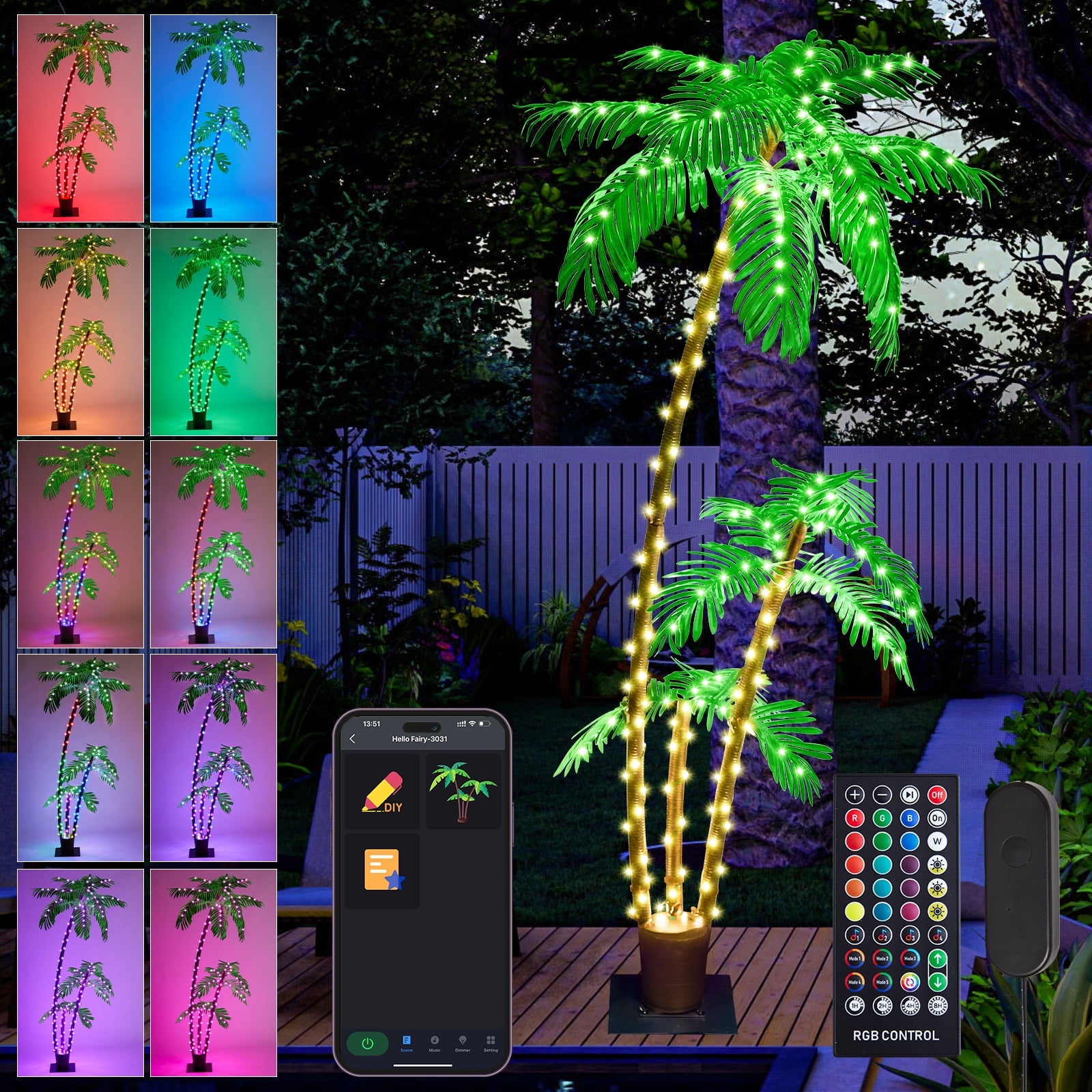 Fancilluma 6FT Lighted Palm Tree, LED RGB Color Changing Smart ...