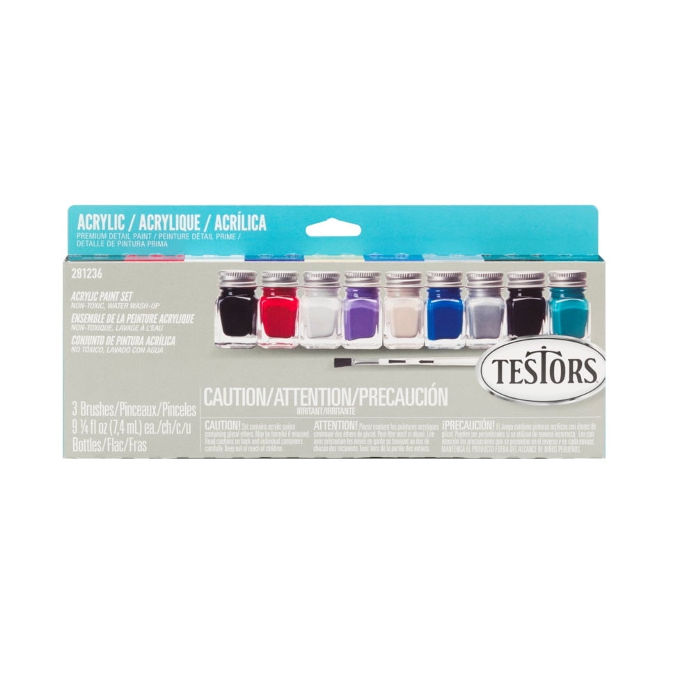 Testors 281236 Primary Colors Acrylic Paint Set, 9 Piece, Each ...