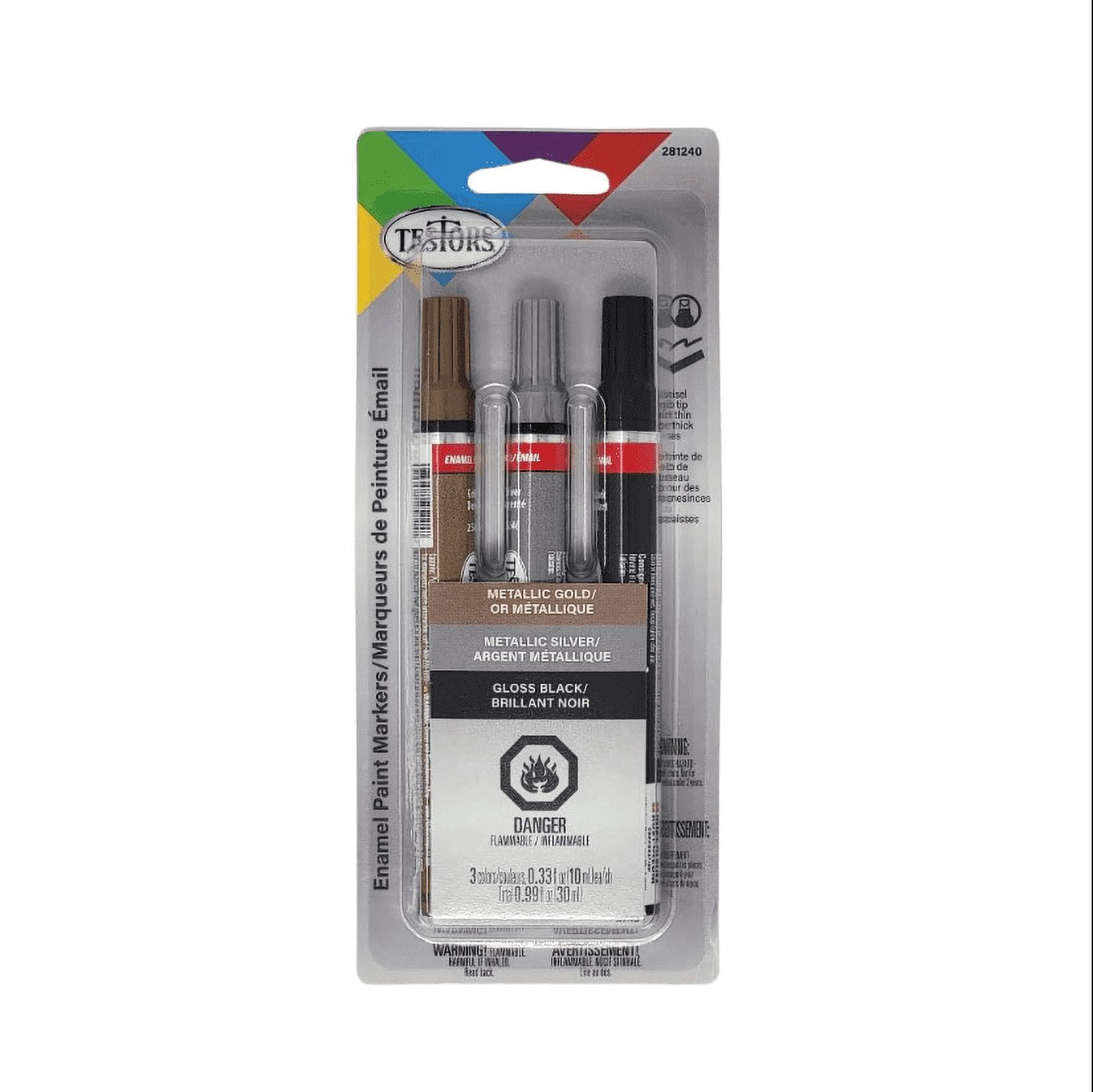 Testors 281240 Paint Marker Metallic Gold/Gloss Black/Metallic Silver ...