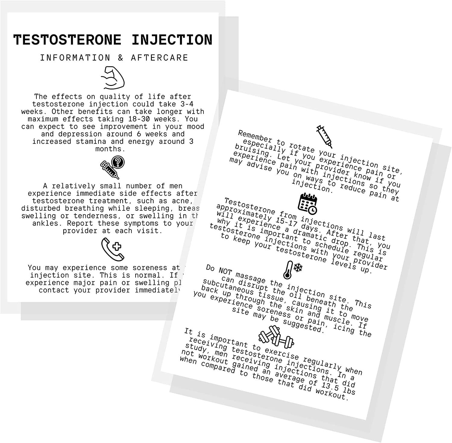 Testosterone Injection Aftercare Instructions and FAQs info cards 50pk ...