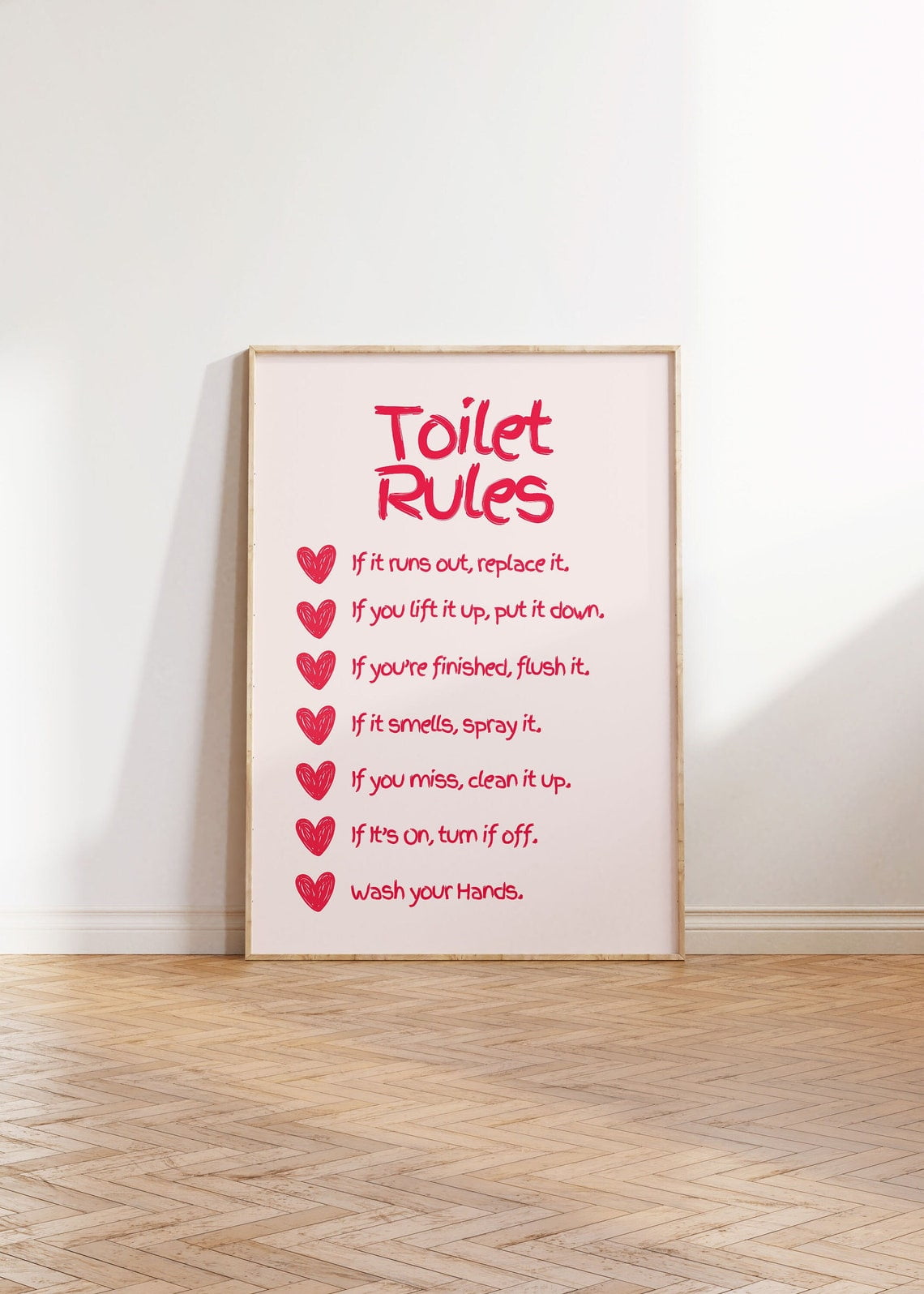 Tet Rules Bathroom Typography Retro Quote Minimalist Poster In Pink ...