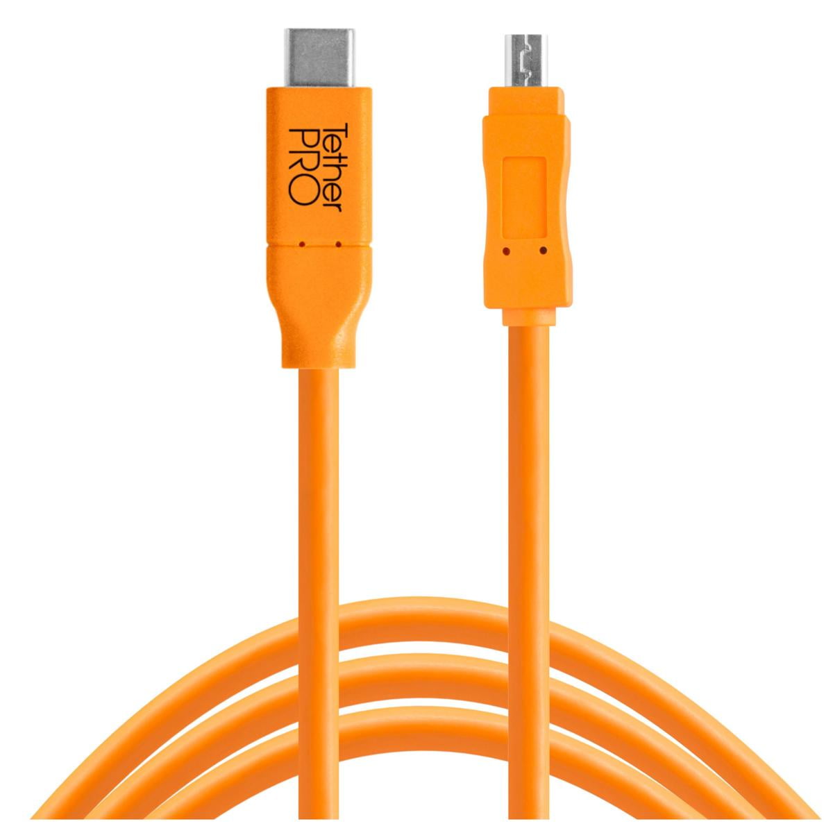 Tether Tools TetherPro USB-C to 2.0 Mini-B 8-Pin Cable, 15', Orange ...