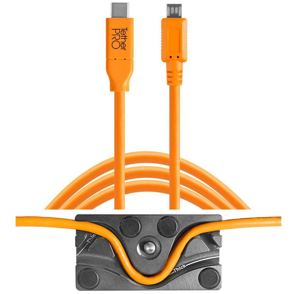 TetherBLOCK MC Multi Cable Mounting Plate with TetherPro 15' USB-C to Micro-USB 2.0 Type-B 5-Pin ...