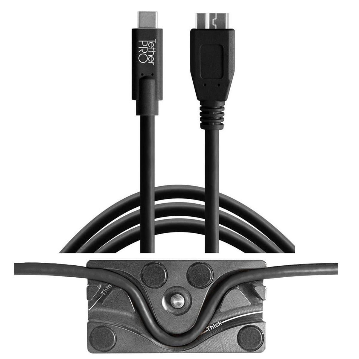 Tether Tools TetherBLOCK MC Multi Cable Mounting Plate with TetherPro 15' USB-C to Micro-USB 3.0 ...