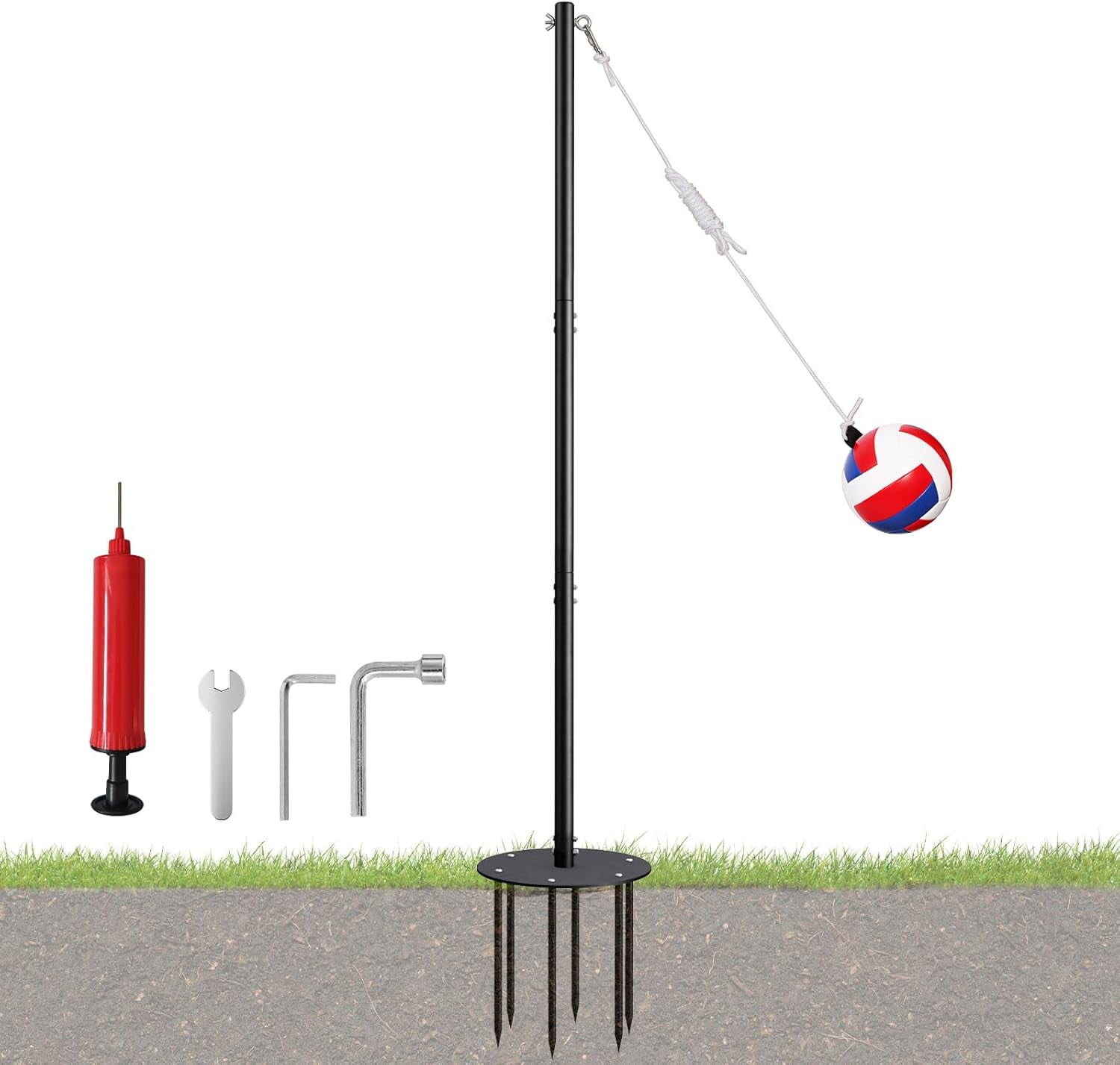 Tetherball Set with Heavy-Duty Pole (Up to 8ft), Soft-Touch Ball & 5 ...