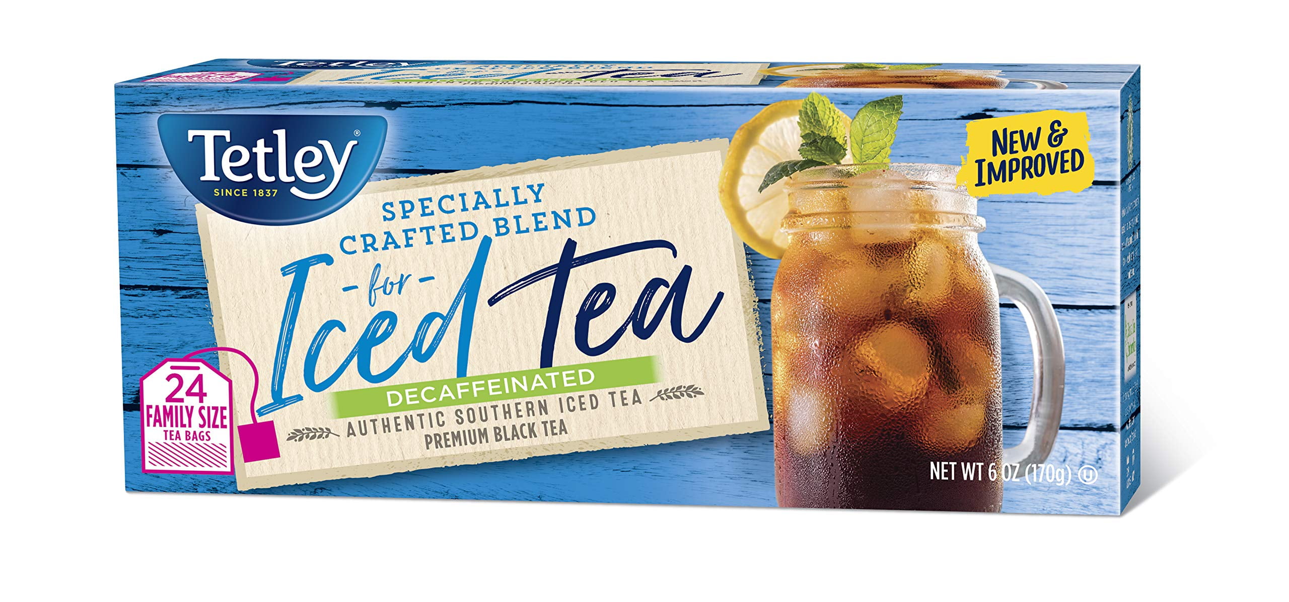 Tetley Black Tea, Decaffeinated Iced Tea Blend, Family Size, 24 Tea ...