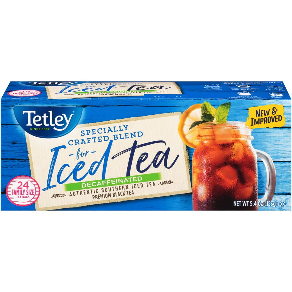 Tetley Decaf Black Tea, Iced Tea Blend, Family Size, 24 Count Tea Bags ...