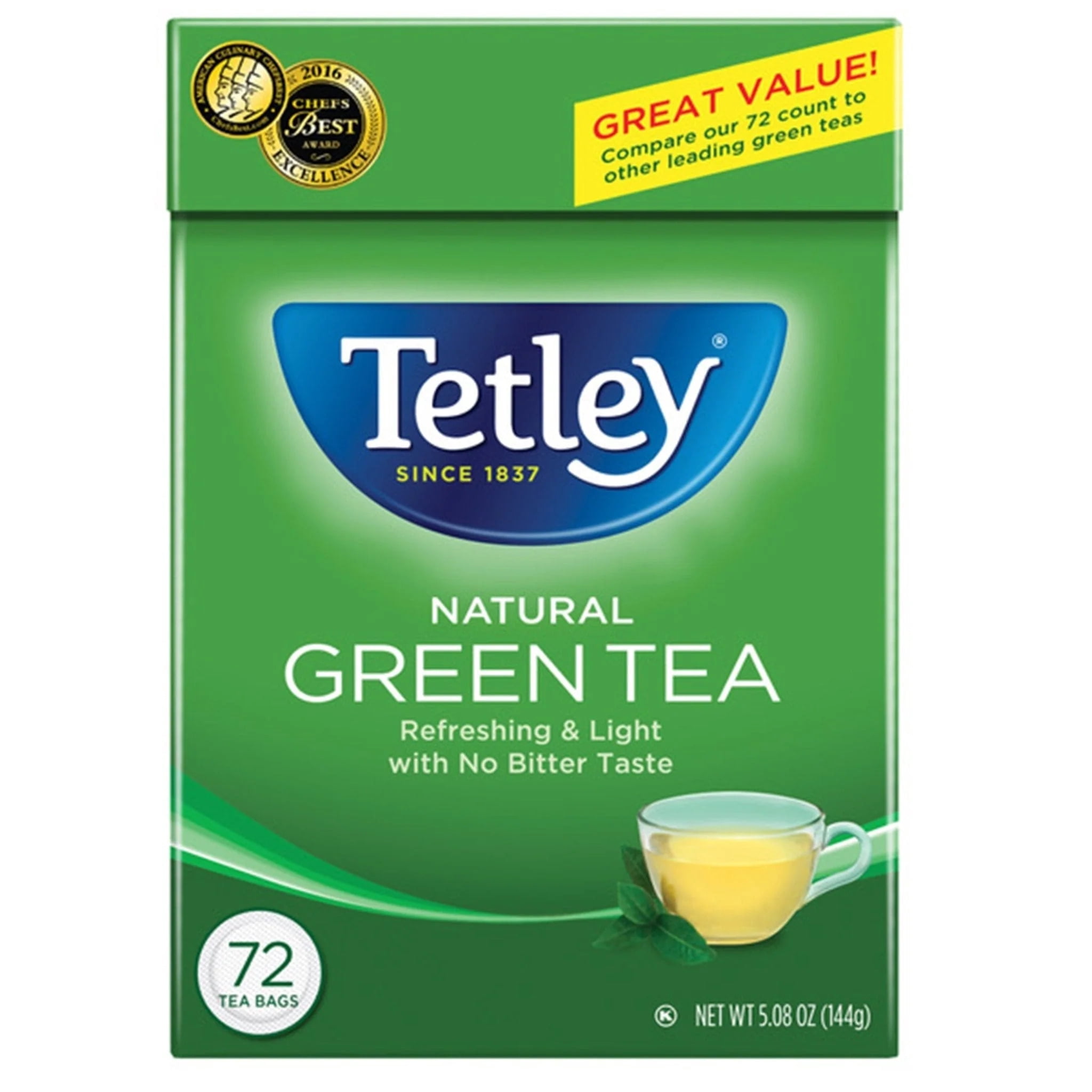 Tetley Natural Green Tea, 72 Tea Bags (Pack of 2), Origin: India ...
