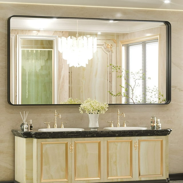Tetote Modern Metal Frame Wall Mounted Bathroom Vanity Mirror 72x36 ...