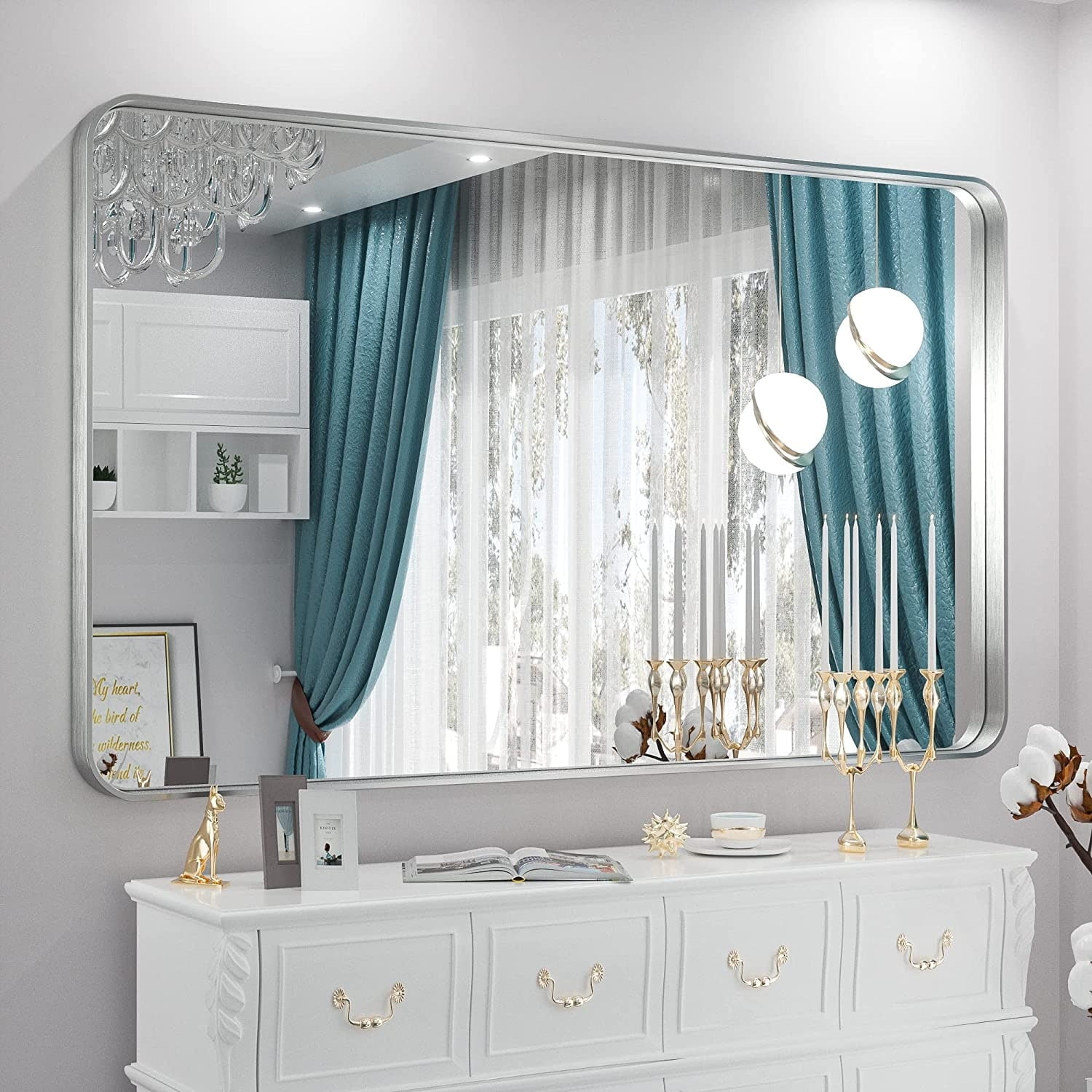 Tetote Large Horizontal Modern Metal Frame Wall Mounted Bathroom Vanity ...