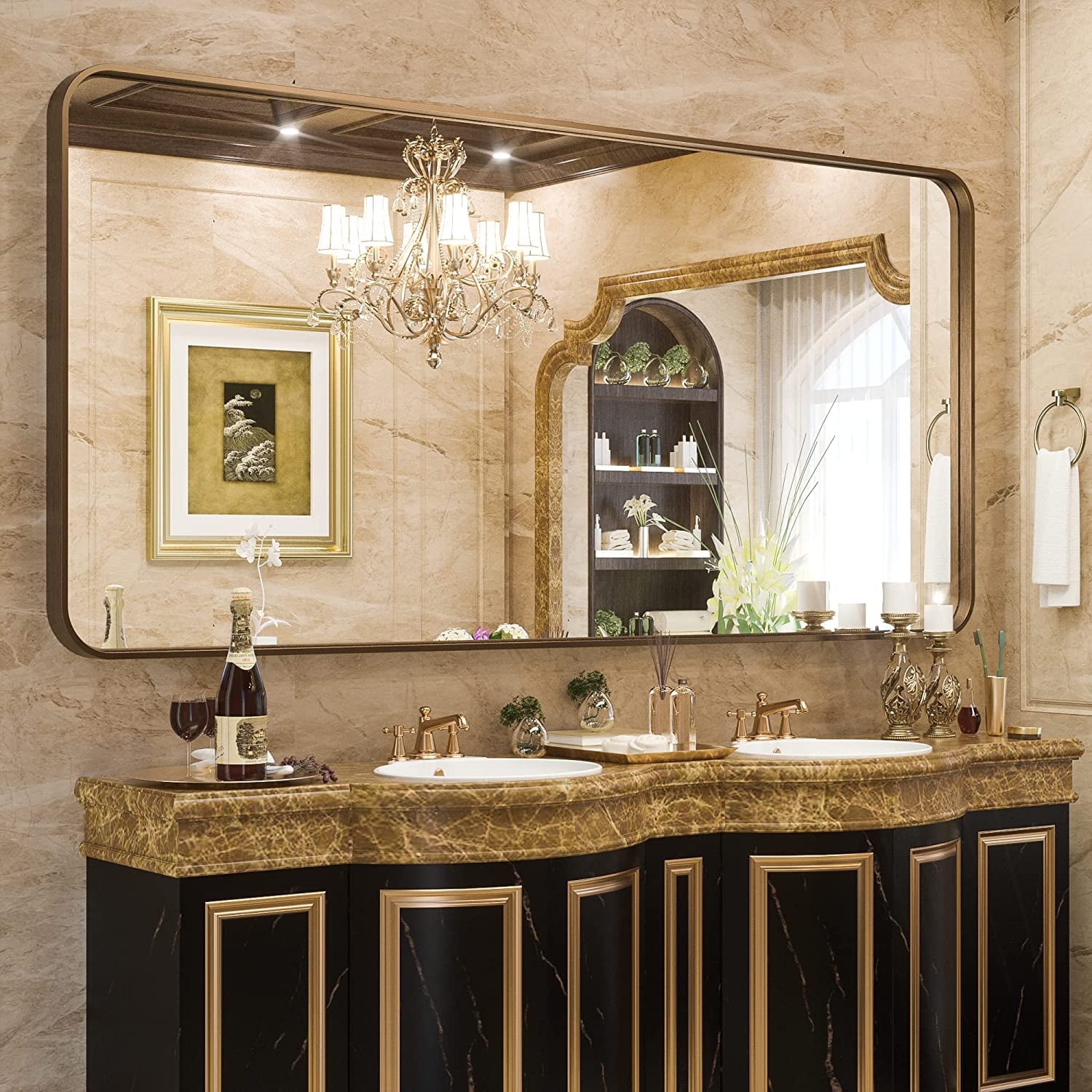 Tetote Large Rectangle Bathroom Vanity Mirror 72x36, Bronze, Horizontal ...