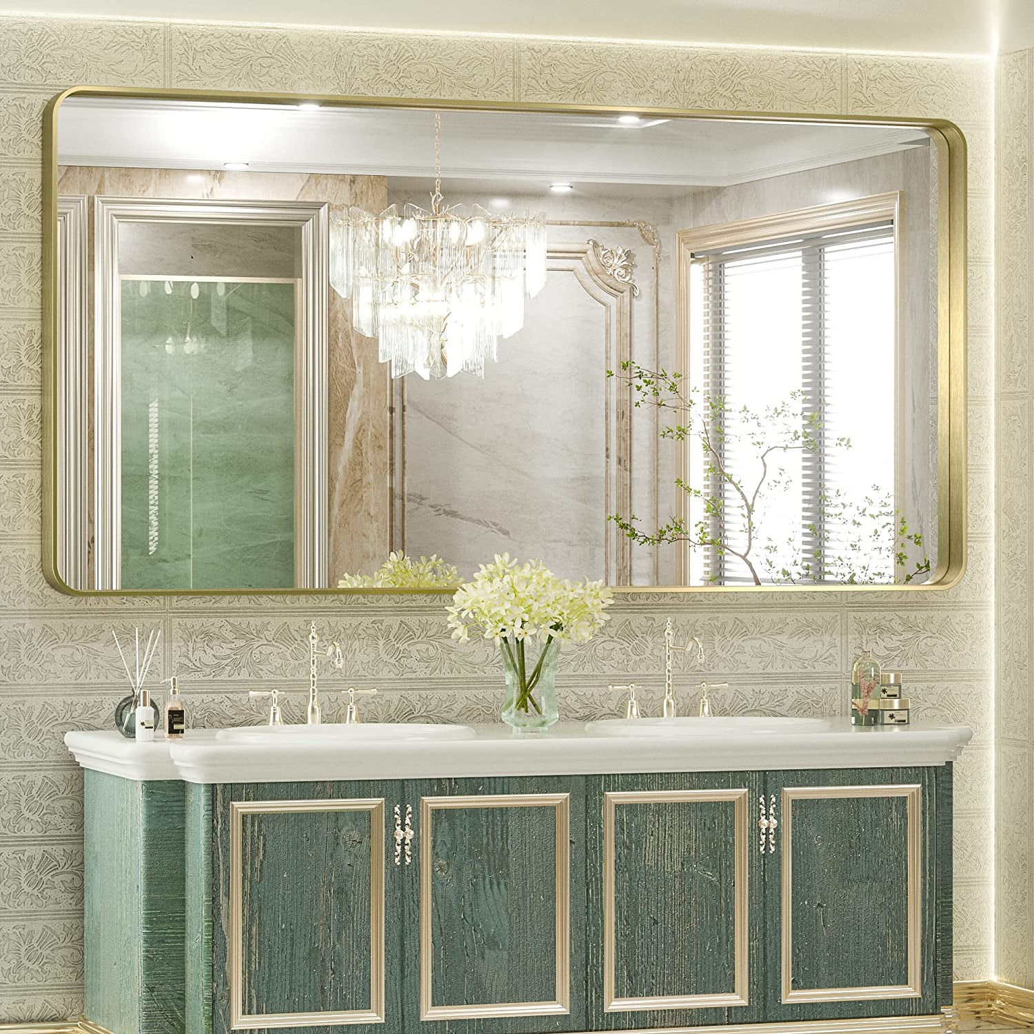 Tetote Modern Metal Frame Wall Mounted Bathroom Vanity Mirror 72x36 ...
