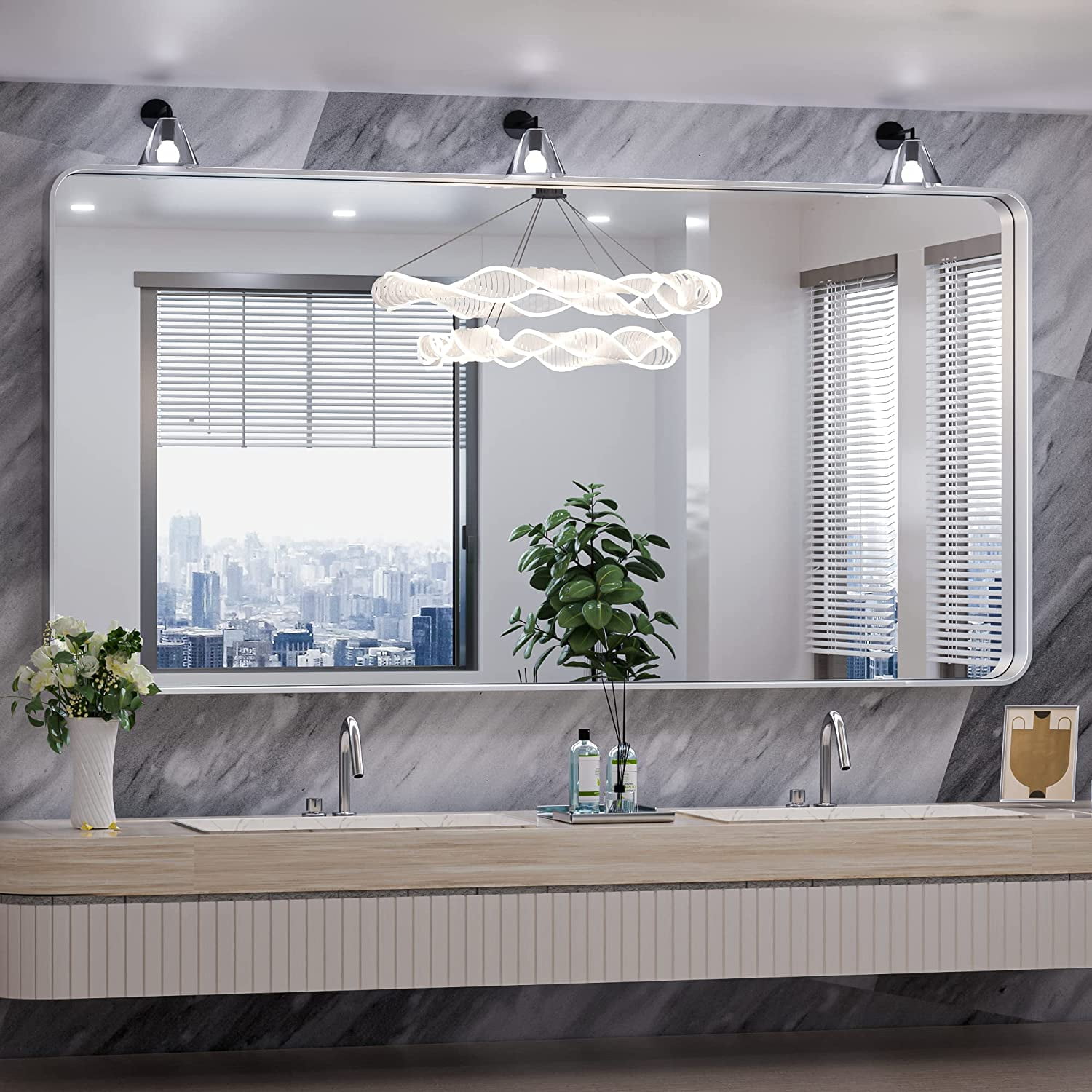 Tetote Modern Metal Frame Wall Mounted Bathroom Vanity Mirror 72x36 ...