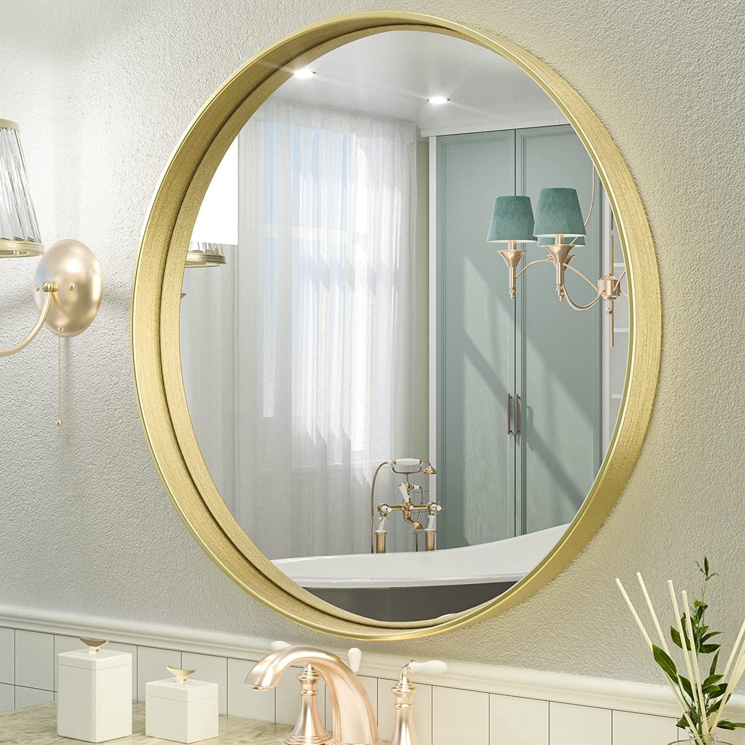 Tetote Round Gold Bathroom Mirror, 30 inch Circle Mirrors for Vanity ...