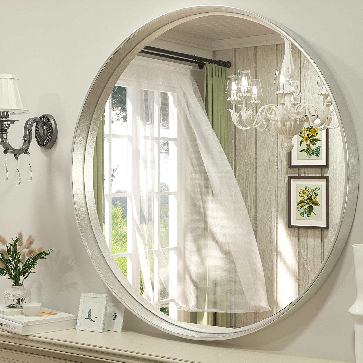 Tetote Round Mirror 36 inch, Silver Circle Mirrors for Bathroom ...
