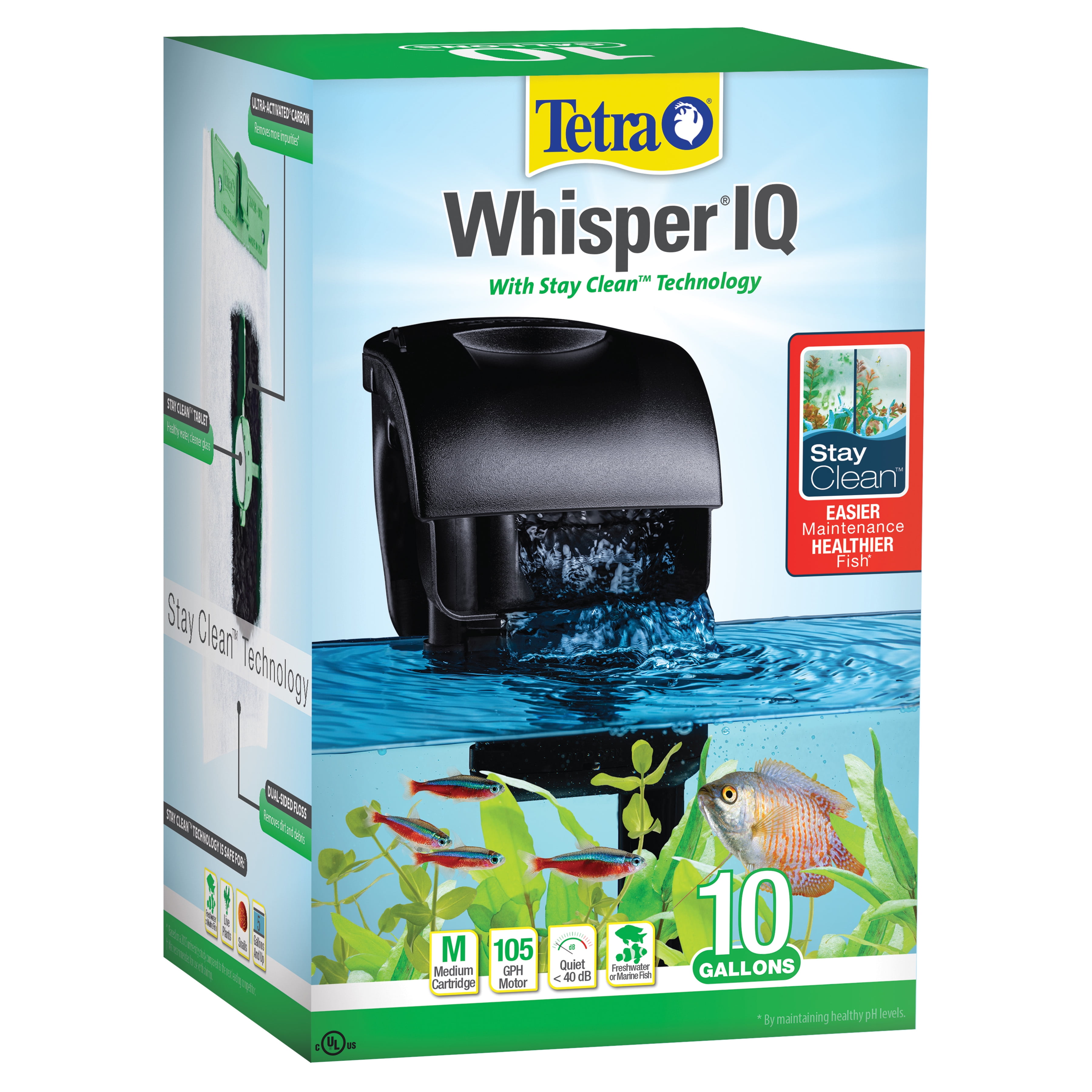 Tetra Whisper IQ Power Filter for 10 Gallon Aquarium - Medium Bio-Bag ...